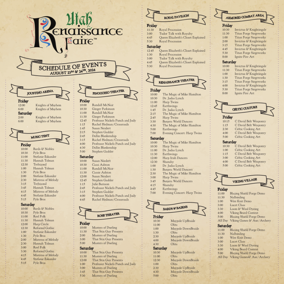 Map & Schedule | Utah Renaissance Faire